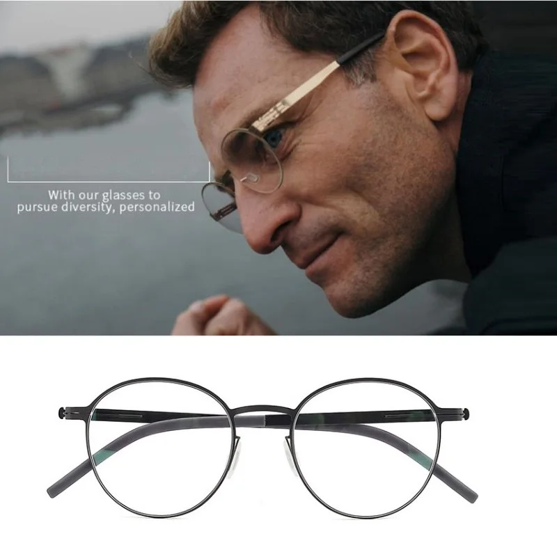 German-Brand-Design-Glasses-Frame-Retro-Round-Screwless-Titanium-Alloy ...