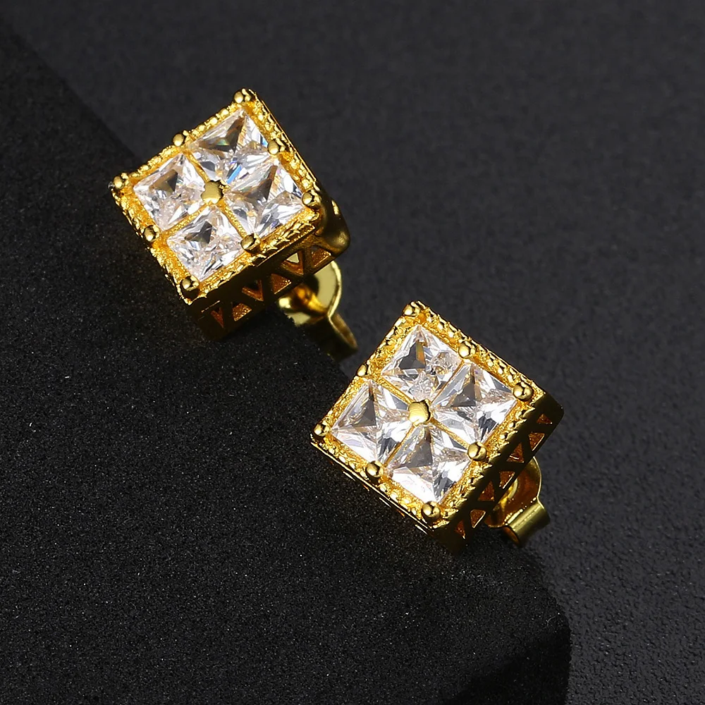 Simple-Men-s-Earrings-Square-Shape-Zircon-Gold-Plated-Piercing-Ear ...