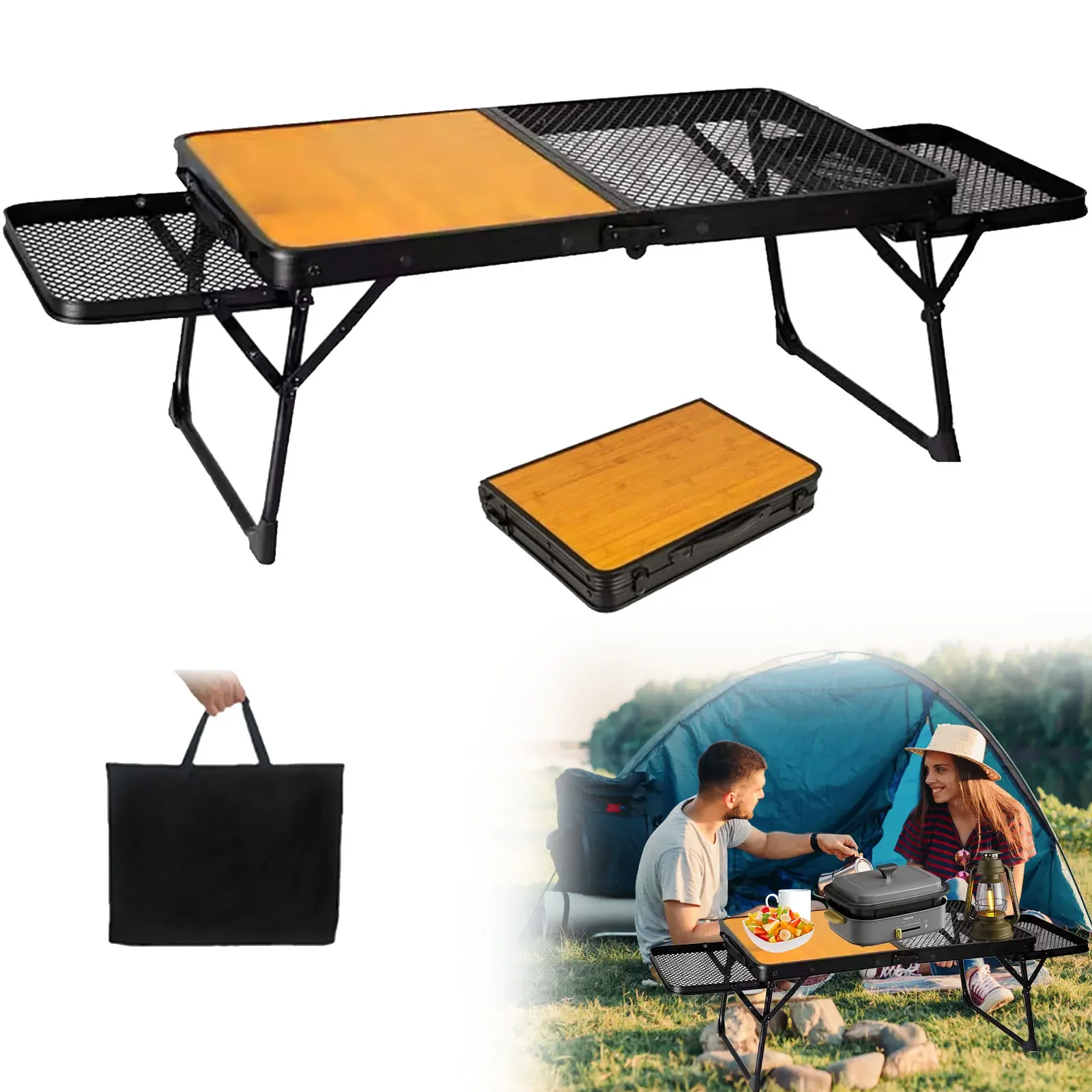 Outdoor Folding Camping Table Wooden Table Aluminum alloy Mesh Folding ...