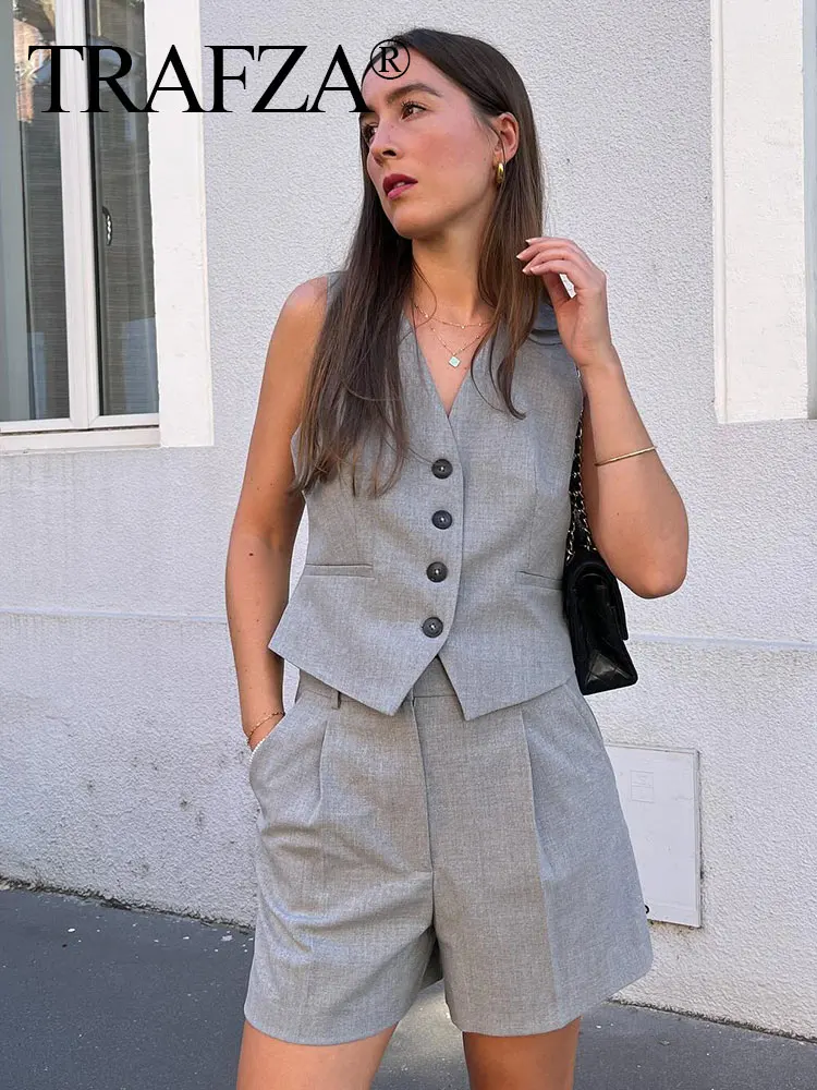 TRAFZA-Women-Vest-Pant-Suit-Vintage-Solid-V-neck-Single-Breasted ...