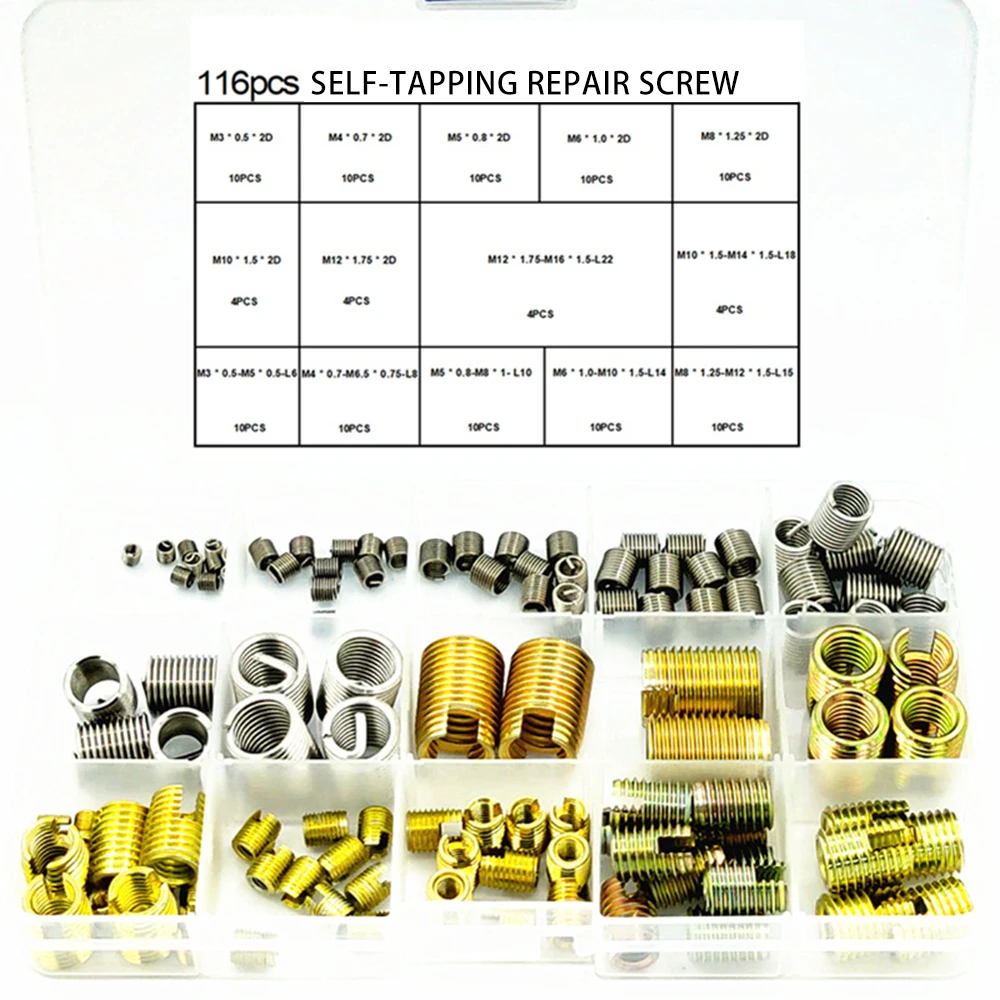 116-Piece-Wire-Inserter-Thread-Repair-Kit-and-Self-Tapping-Threaded ...