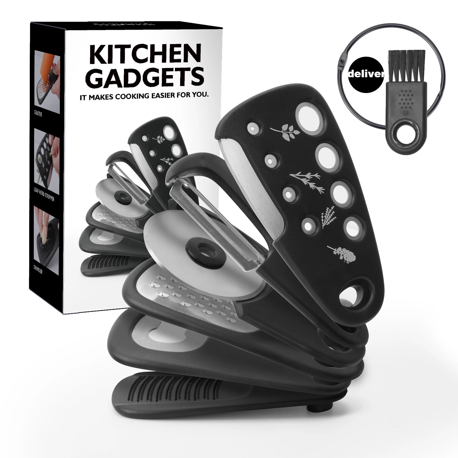 Stackable Kitchen Gadgets 6-Piece Melon Grinder Herb Cutter Garlic ...