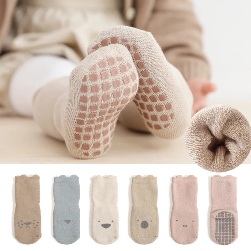 3 Pairs Winter Warm Newborn Baby Girls And Boys Anti-Slip Socks Toddler ...