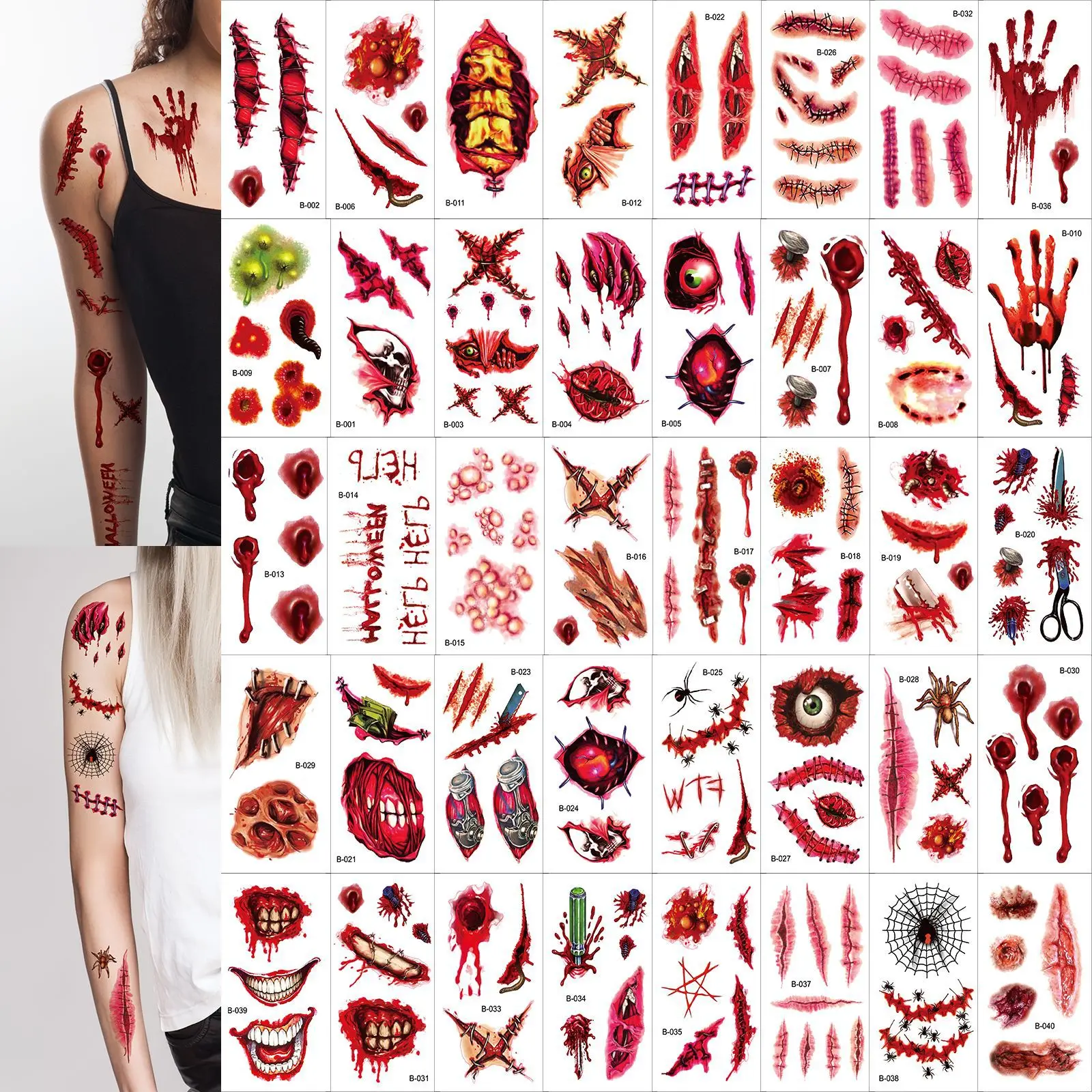 10Pcs-set-Halloween-Bloody-Wound-Tattoo-Stickers-DIY-Simulation-Scar ...