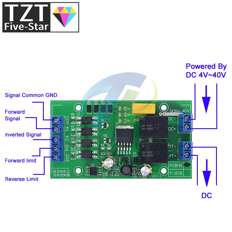 DC 6V 12V 24V DC Motor Forward and Reverse Controller 20A High Current ...