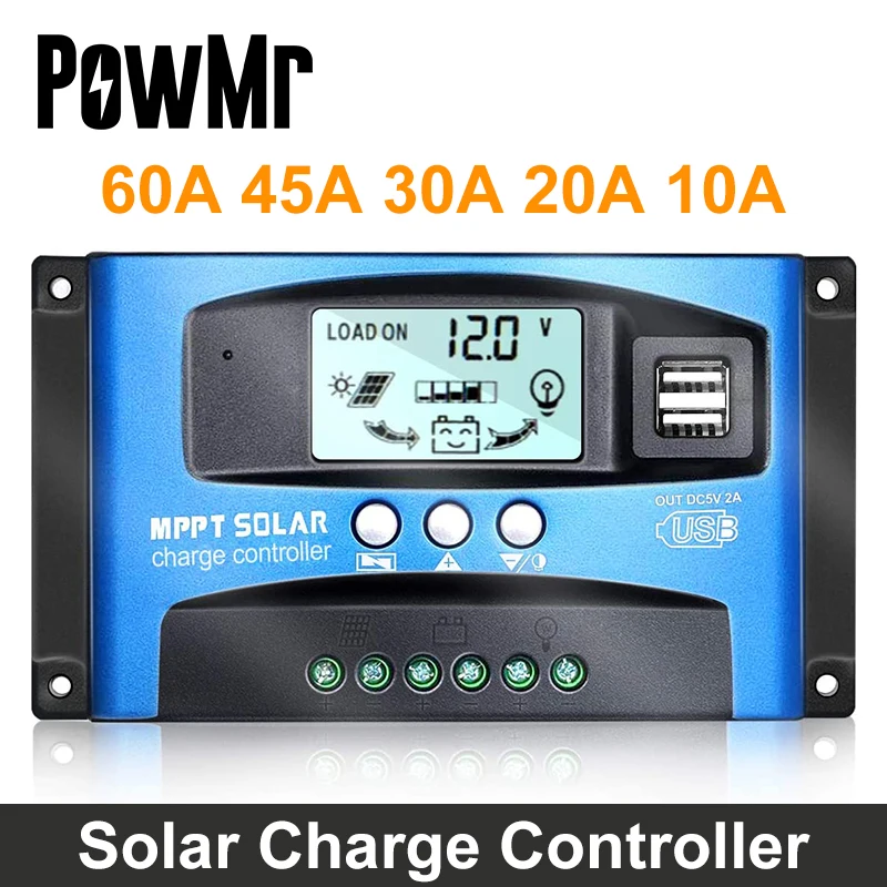 PowMr-Controlador De Carga Do Painel Solar, Dual USB, Display LCD ...