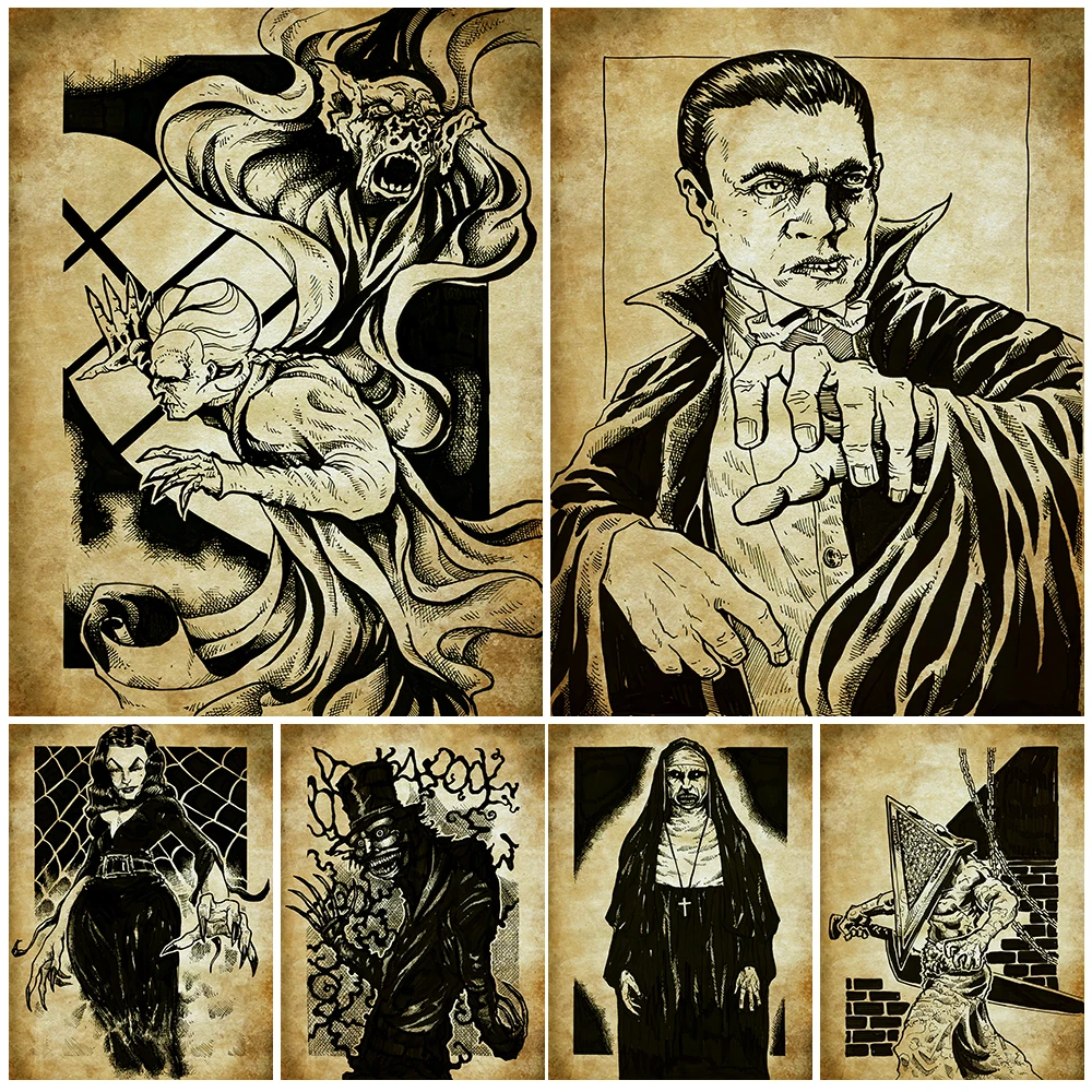 Dracula And Frankenstein Drawing