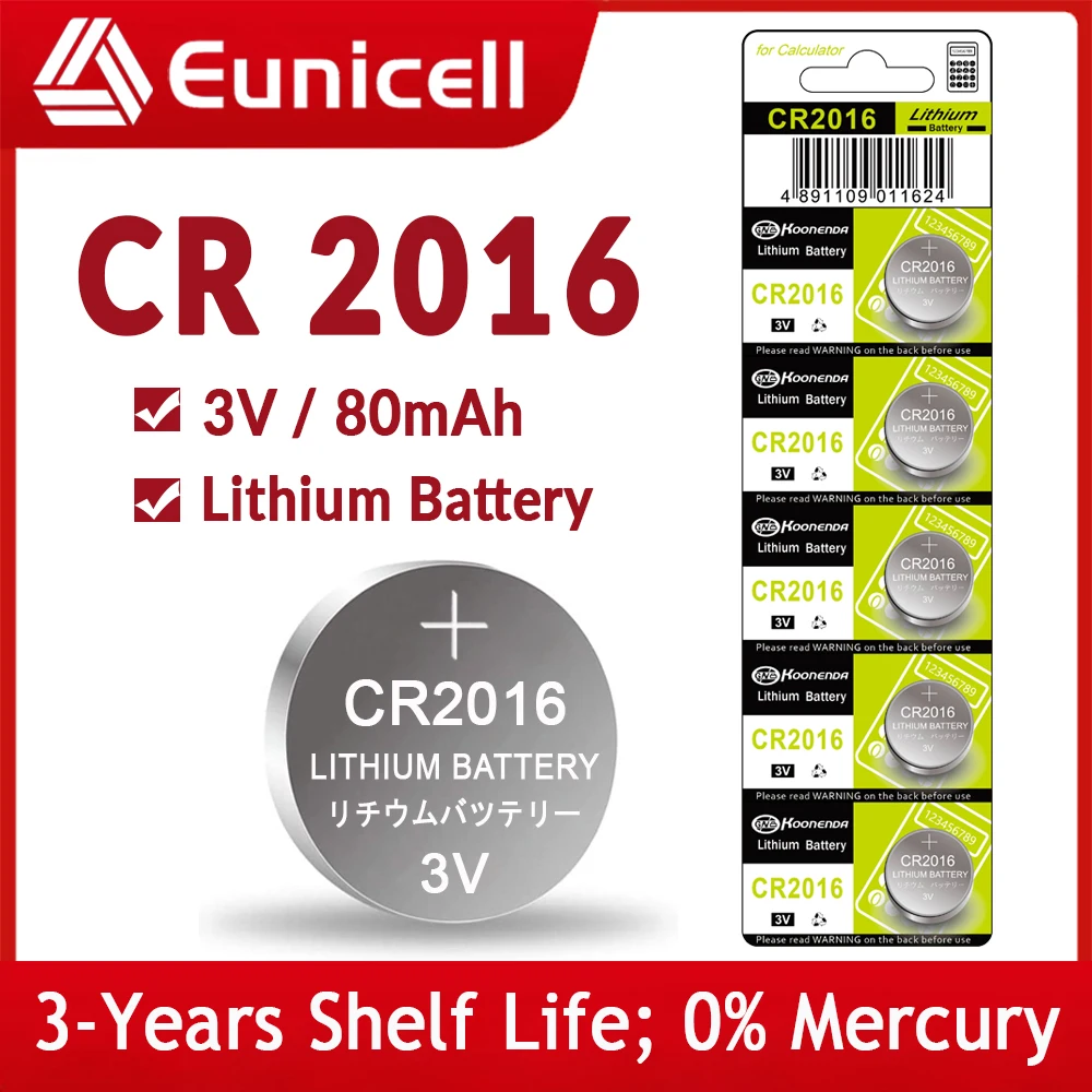 Eunicell 70mAh CR2016 코인 셀 배터리 CR 2016 DL2016 BR2016 LM2016 ECR2016 시계 ...
