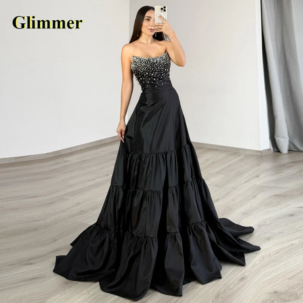 Glimmer Fashion A-line Prom Dresses 2025 Woman with Rhinestones Scoop ...