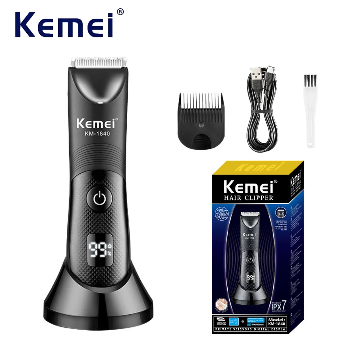 Kemei-IPX7-Waterproof-Hair-Shaver-Private-Area-Hair-Remover-Electric-Hair-Shaving-Machine-LED ...