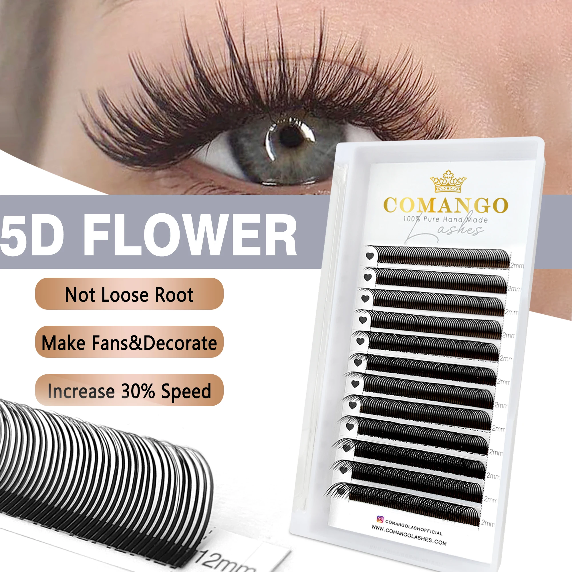CoMango 5D Lash Extension 0.07 C/D Premade Volume Fans Natural Flora ...