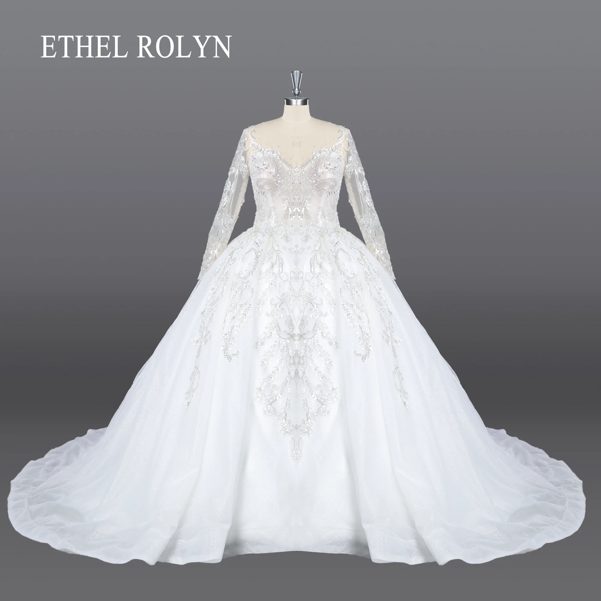 ETHEL-ROLYN-Ball-Gown-Wedding-Dress-2023-Invisible-Neck-Long-Sleeve ...
