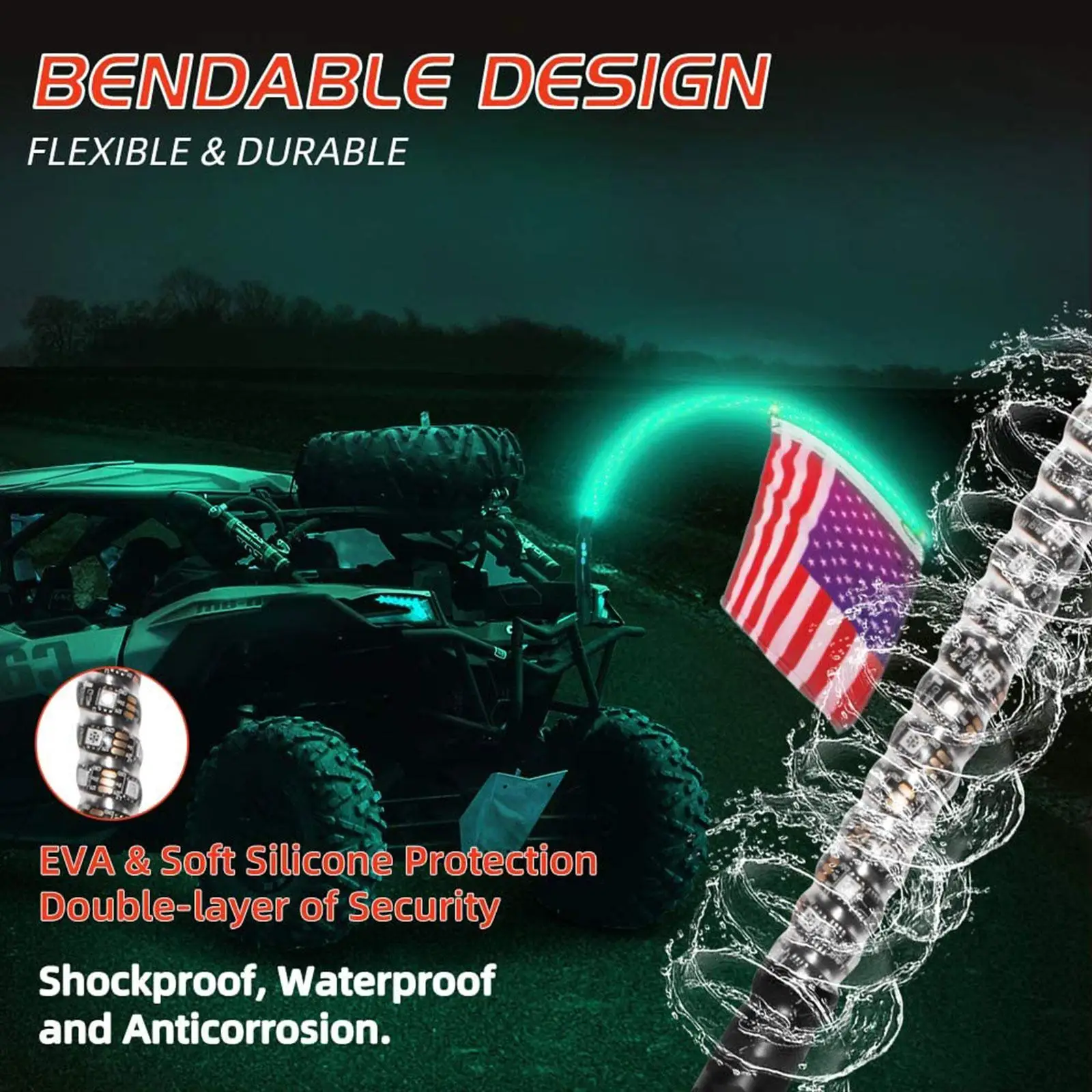RGB Flag Pole Light Beach Chess Atmosphere Light Off-road Brake Light ...