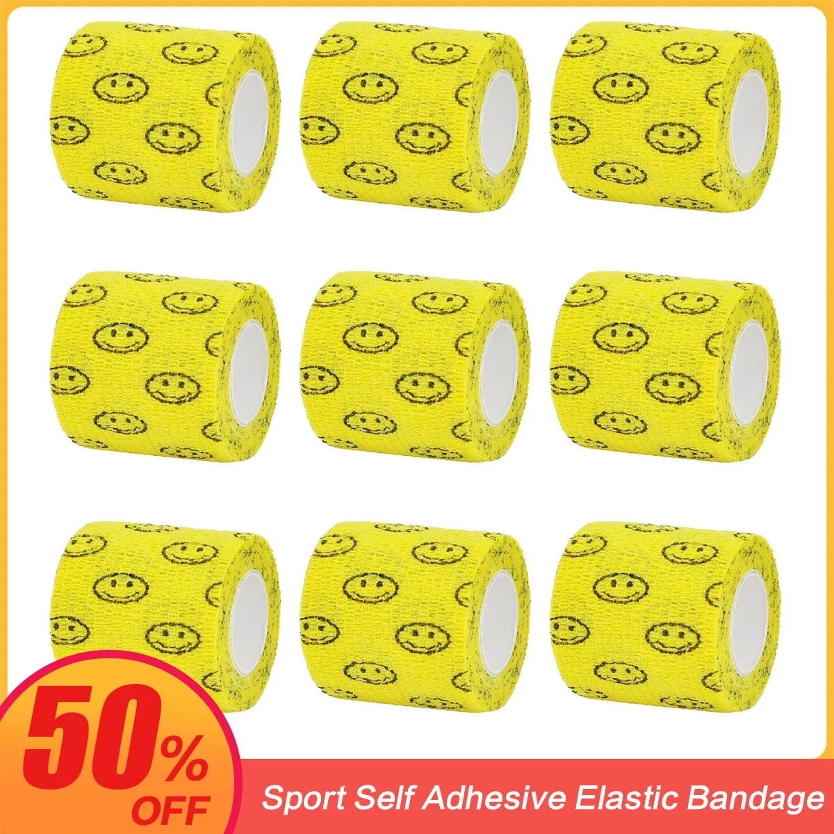 1/6/10 Pcs Yellow Smiley Printed Medical Self Adhesive Elastic Bandage ...