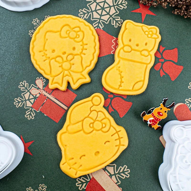 3PCS Kawaii Charms Christmas Hello Kitty Baking Mold Cartoon Cute ...