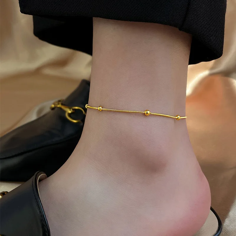 2023-New-Summer-Ladies-Gold-Color-Beans-Snake-Anklet-Short-Foot-Chain ...
