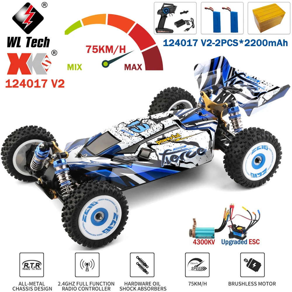 WLtoys 124017 V2 4WD RC Car 75KM/H Brushless 2Battery Electric High Speed Off-Road Drift Remote ...