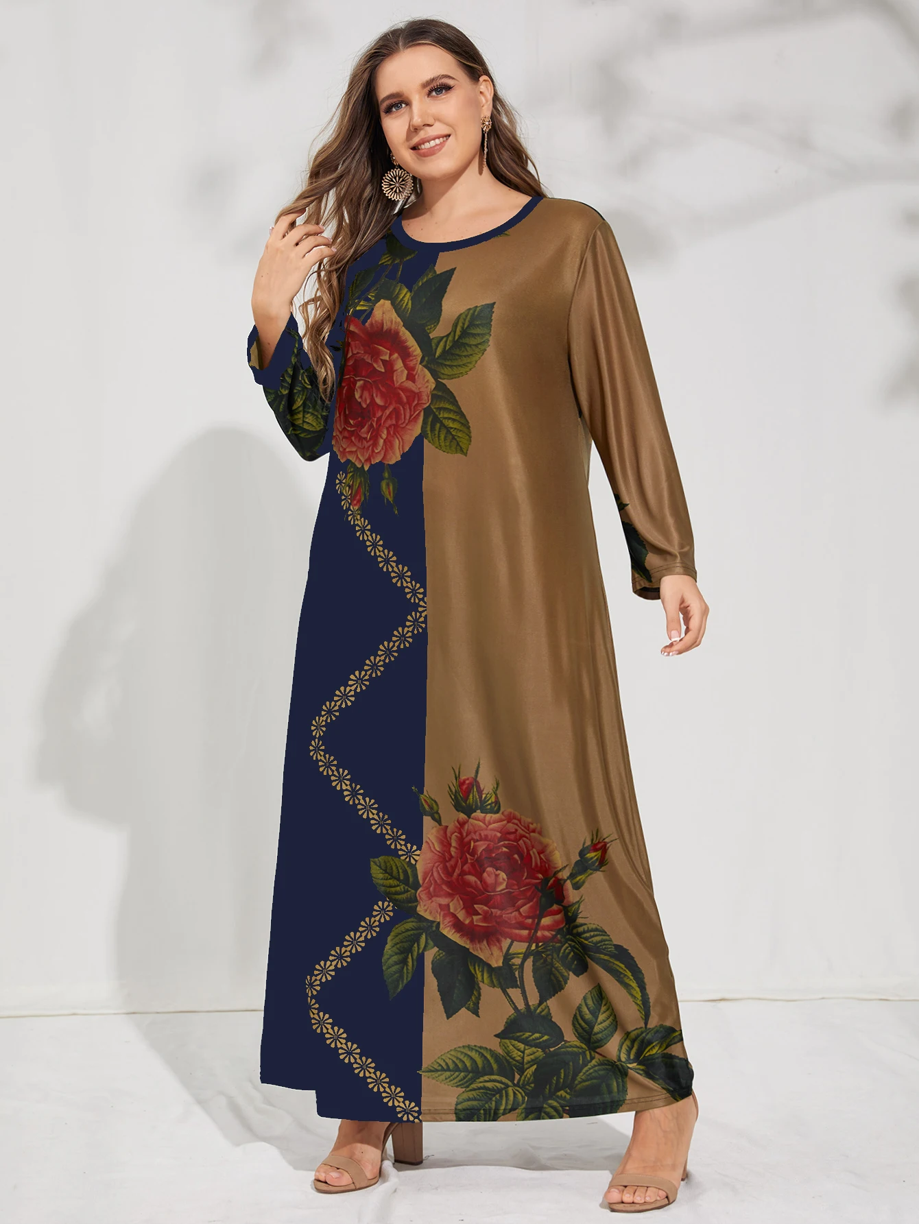 Plus-Size-Winter-Dress-Woman-Female-Long-Sleeve-Contrast-Multicolor ...