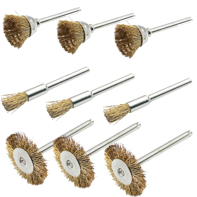 9Pcs Brass Brush Steel Wire Wheels Brushes Drill Rotary Tools Polishing ...