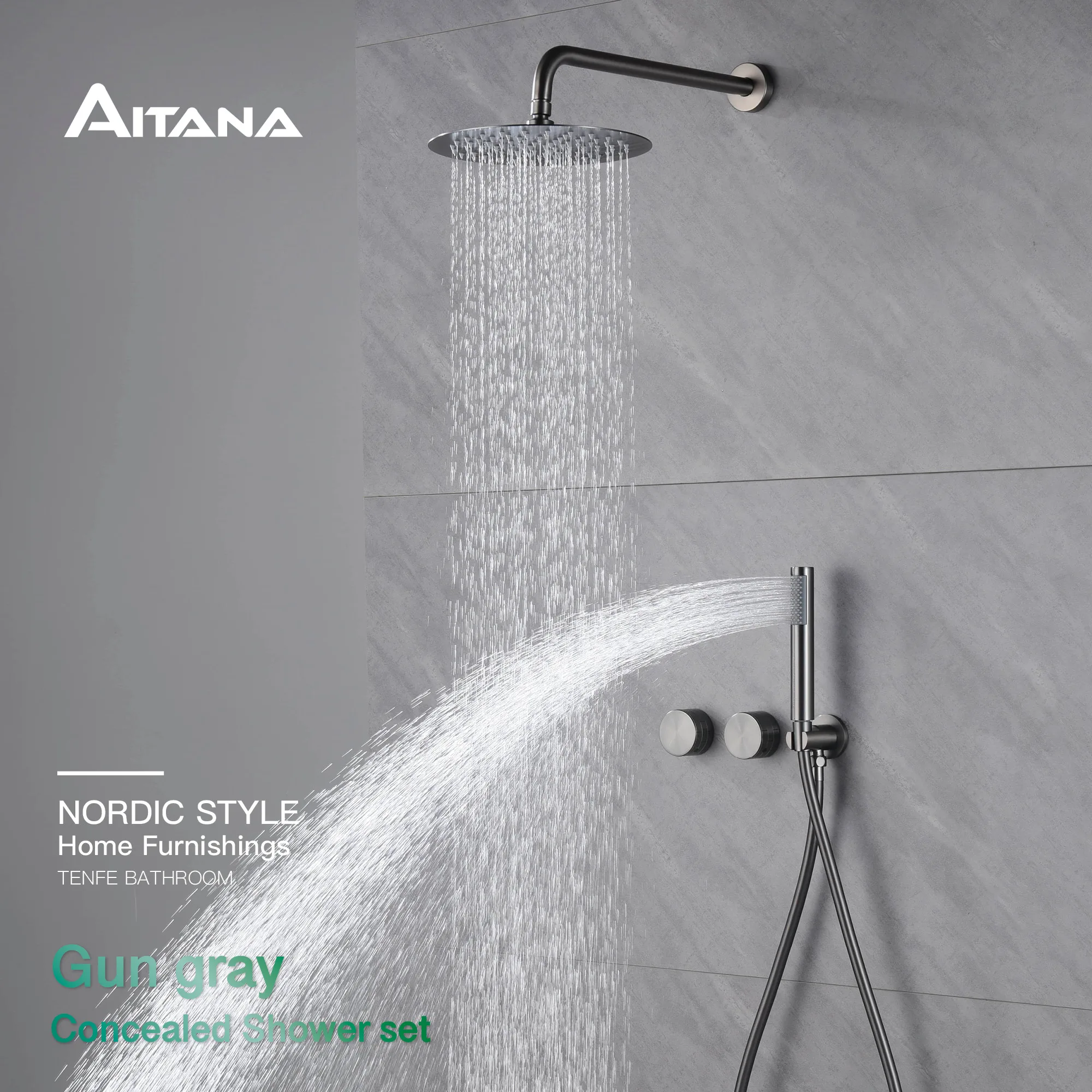 Luxury-gun-gray-brass-bathroom-shower-system-concealed-design-dual ...