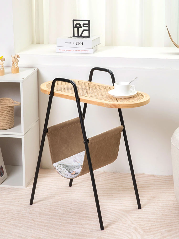 Joylove Nordic Rattan Side Table Saddle Leather Solid Wood Small Coffee ...