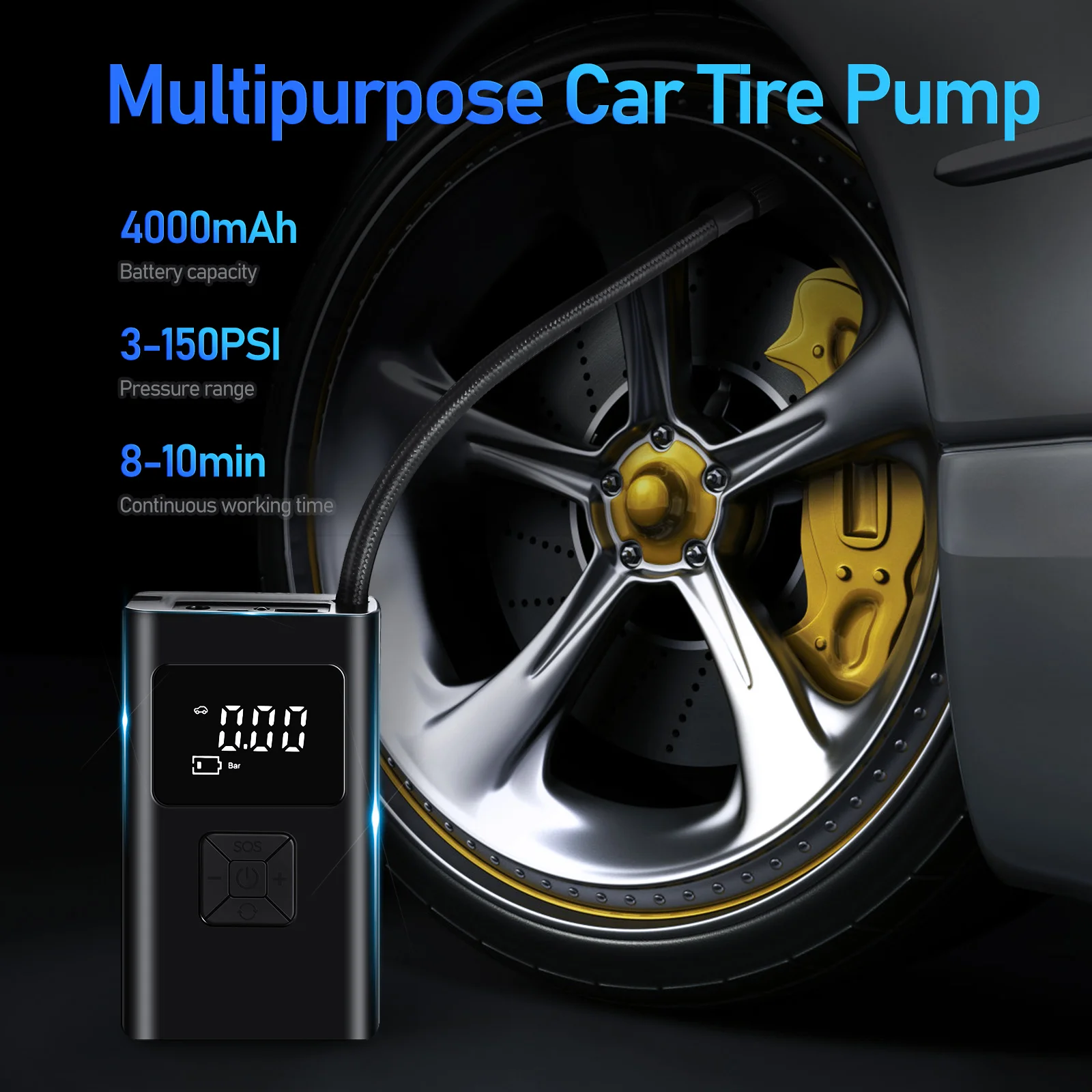 Car Tyre Inflator Cordless Rechargeable Air Compressor Digital Display ...