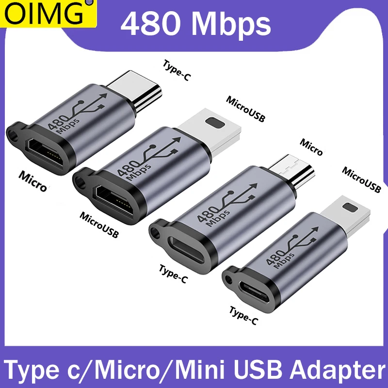 Tipo C fêmea para Mini USB fêmea, Micro USB fêmea para tipo C, conector ...