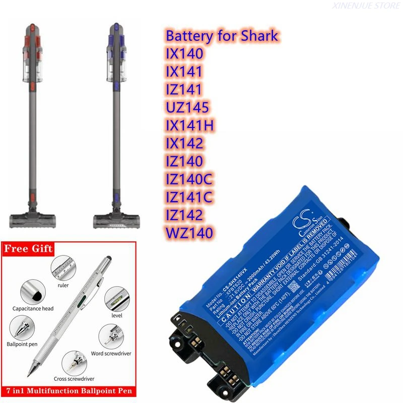 Vacuum Cleaner Battery 2000mAh XFBT620 for Shark IX140, IX141, IZ141 ...