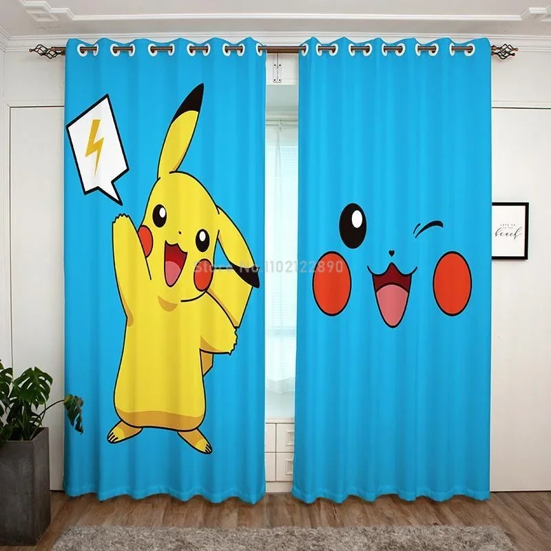 Lovely-Cute-Blue-Pikachu-Pokeman-Animie-Kawaii-Blackout-Curtains-Window ...