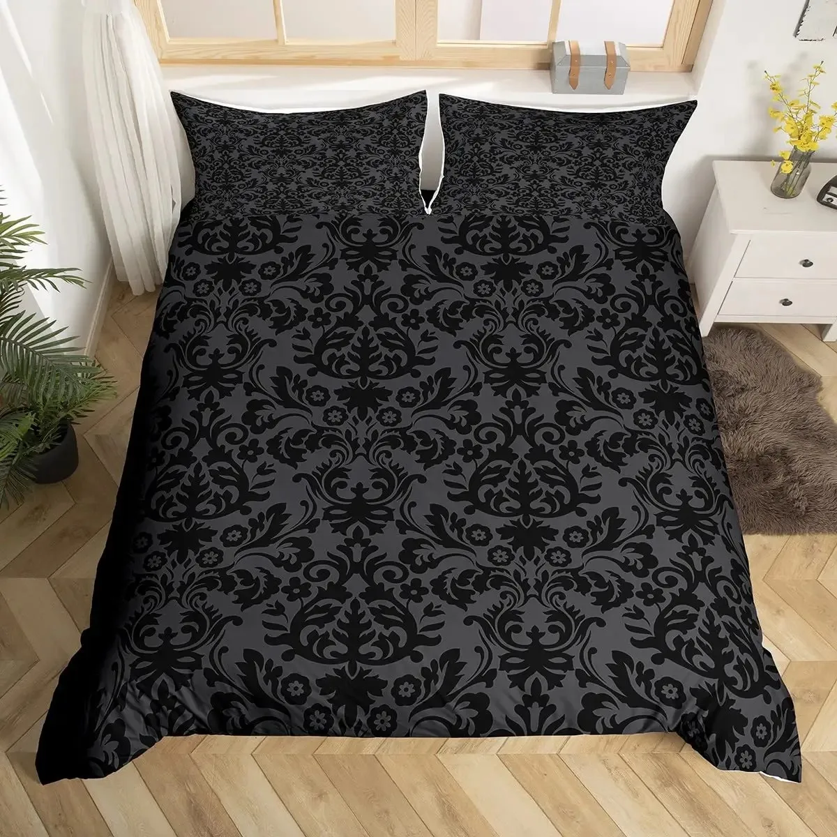 Juego-de-funda-de-edred-n-de-Damasco-negro-para-adultos-juego-de-cama ...