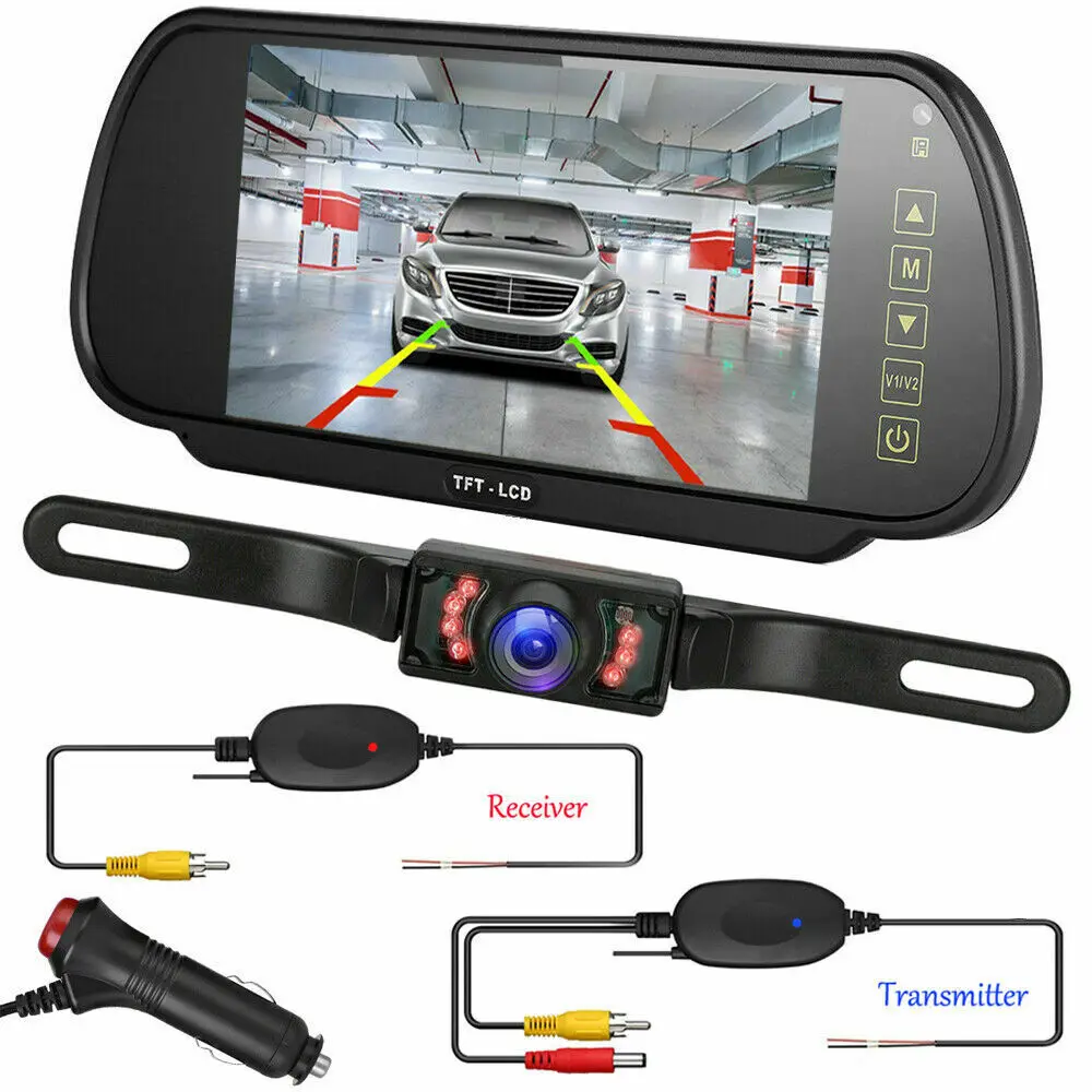 Bileeko 7" Rear View Monitor Mirror Wireless Reverse Backup Camera Kit ...