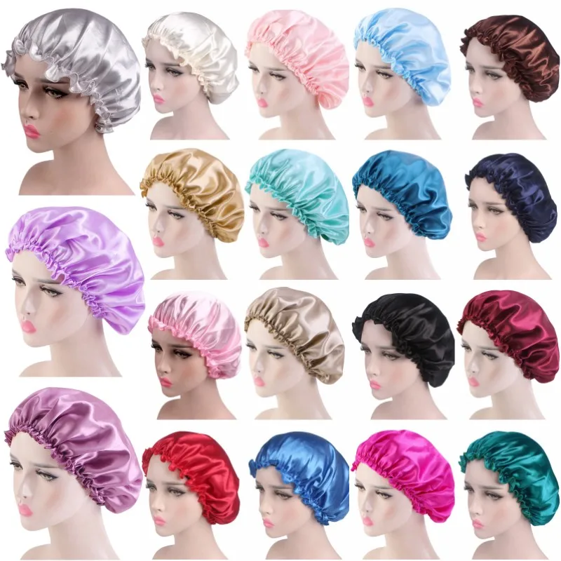 Elastic-Band-Hair-Care-Bonnets-for-Women-Solid-Color-Satin-Sleeping ...