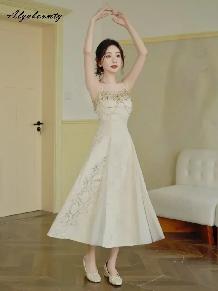 Women Pearl Party Midi Sleeveless Dress Gorgeous Strapless Feminine ...