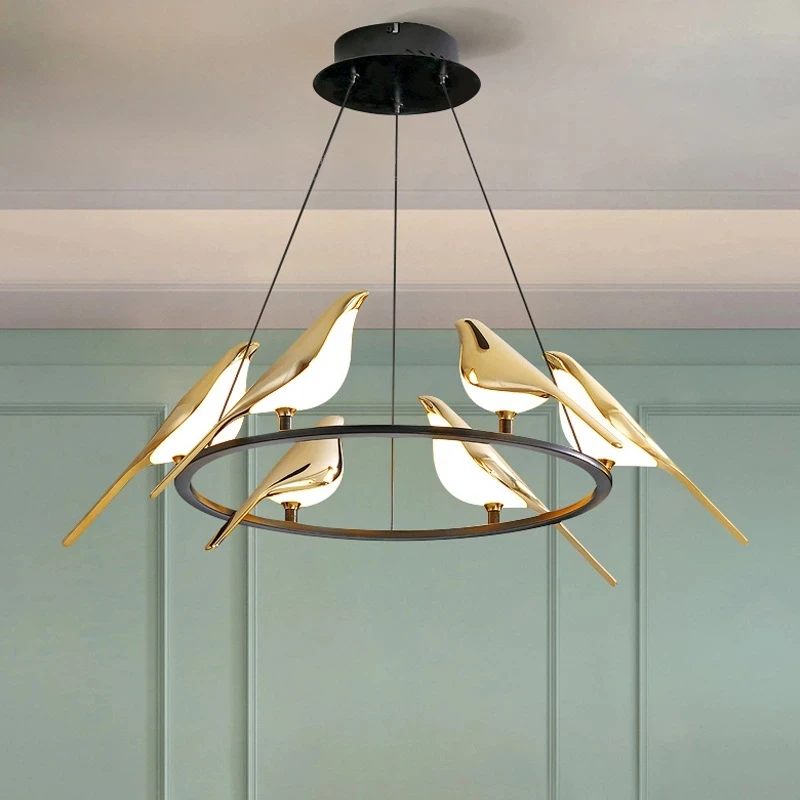 NEW LED Gold Magpie Bird Ceiling Chandelier for Dining Room Luminaire ...