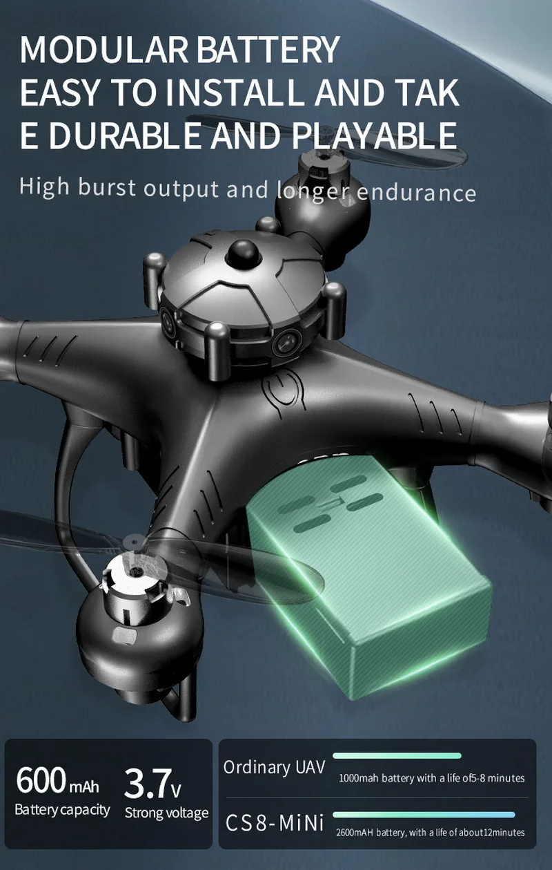 CS8 4K Noir 1B - New CS8 Drone Obstacle Avoidance 360° RC Drone 4K ...