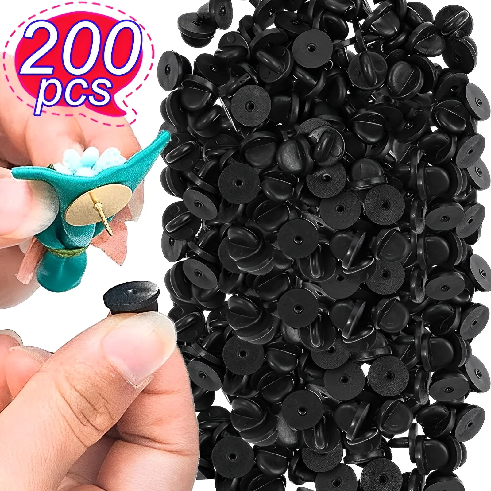 50-200Pcs-Black-PVC-Rubber-Pin-Backs-Butterfly-Clutch-Tie-Tack-Lapel ...