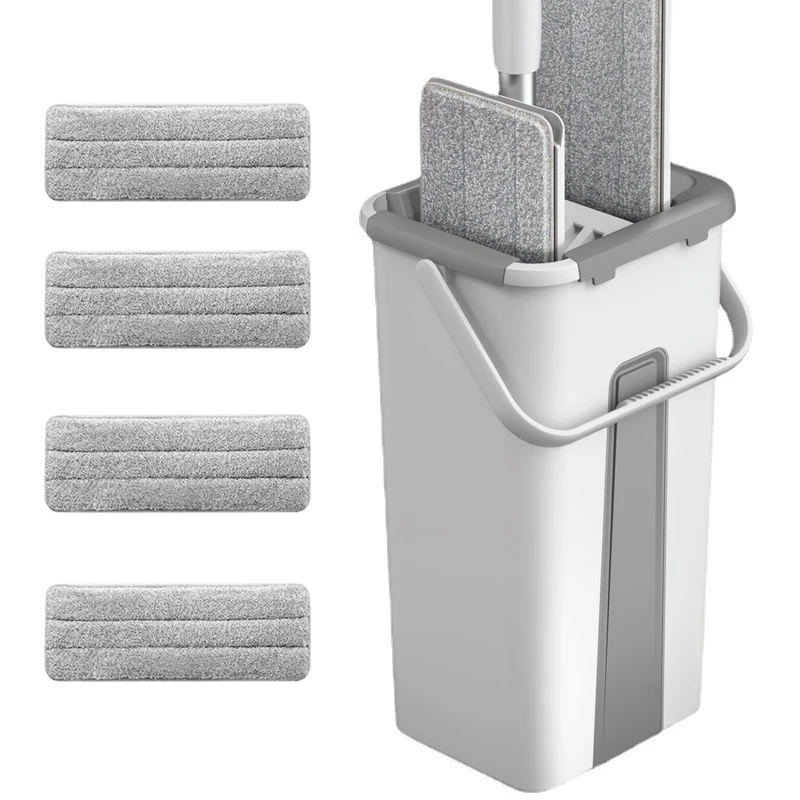 Floor-Mops-Flat-Squeeze-Mop-with-Bucket-Microfiber-Pads-Household ...