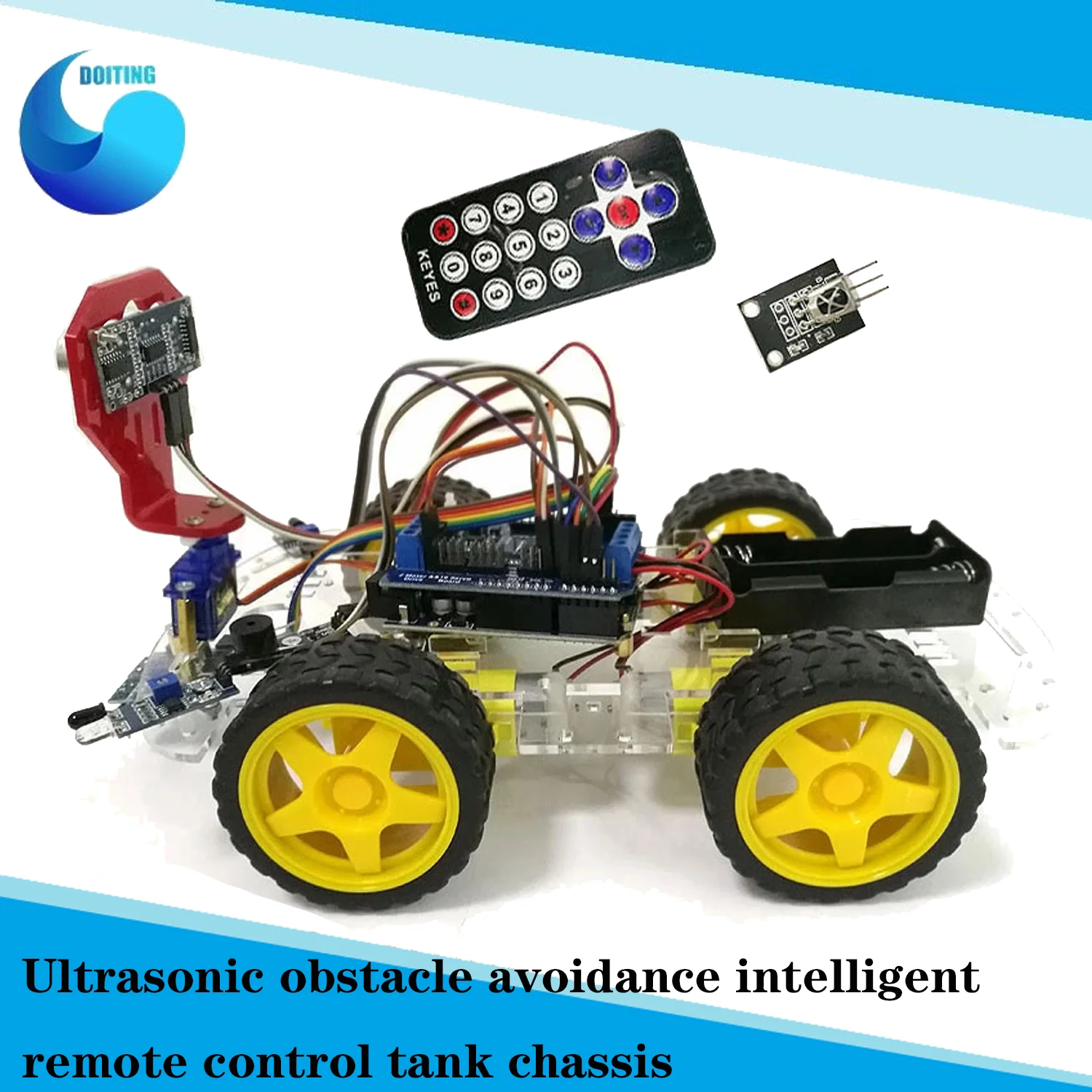 Ir 제어 추적 장애물 회피 4wd 로봇 자동차 섀시 키트 Arduino용 R3 보드 모터 드라이브 쉴드 보드 Diy Rc