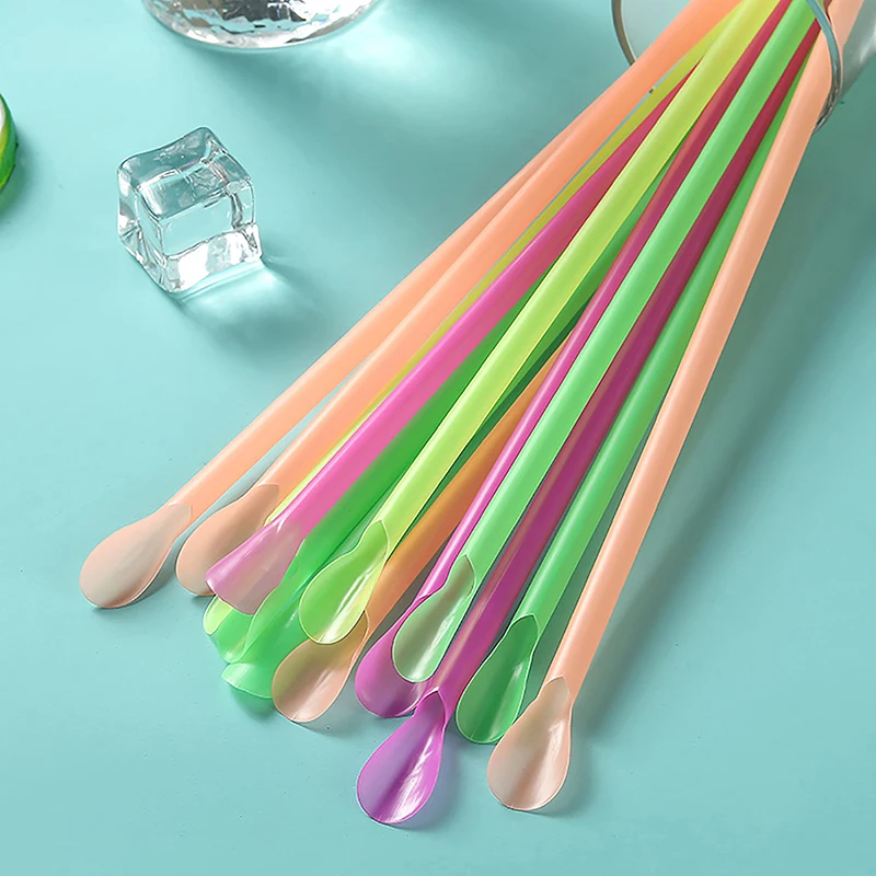 100pcs-Multicolour-Plastic-Straws-Drinking-Straw-Spoon-Bar-Pub-Slush ...