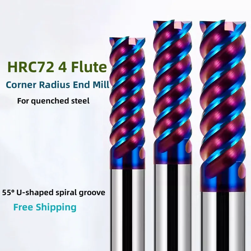 HRC72-U-groove-NACO-Coating-Corner-Radius-End-Mill-4-Flute-Super-Hard ...