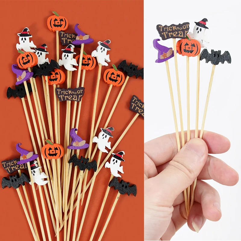 50-100Pcs-Halloween-Disposable-Bamboo-Toothpick-Pumpkin-Buffet-Cake ...