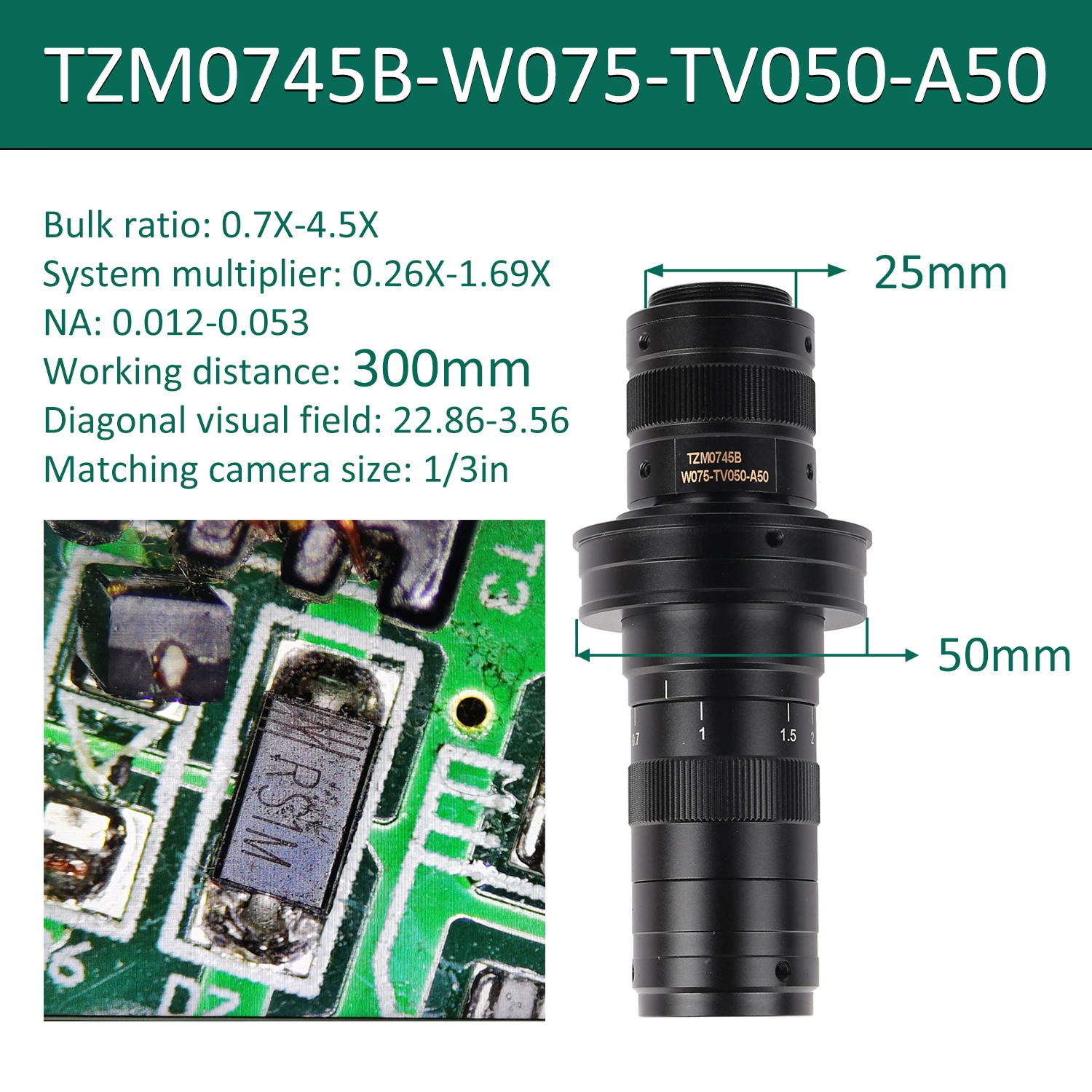 150x Microscope Lens 0.7X 4.5X Adjustable Magnification Monocular Zoom ...