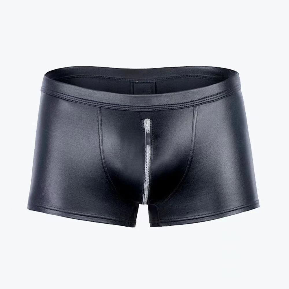 Zipper-Boxershorts-Men-Faux-Leather-Low-Rise-Underwear-Boxer-Briefs ...