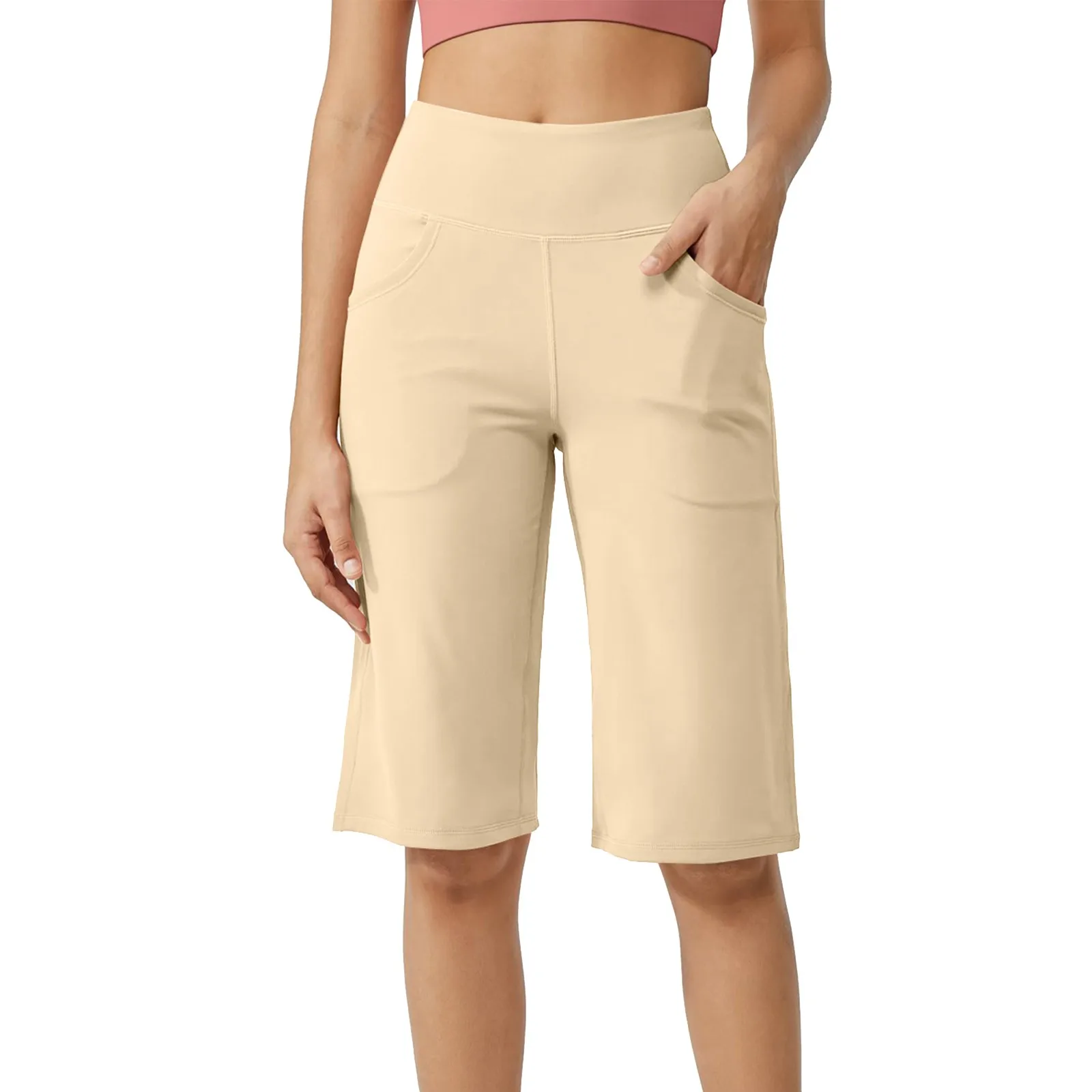 Women-Elastic-High-Waist-Casual-Active-Fit-Wide-Capris-Leg-Pants-Yoga ...