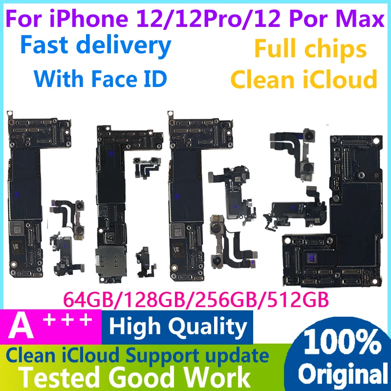 Original For iPhone 12/12Pro/12Pro Max Motherboard Face ID Unlocked Logic Board Free iCloud ...