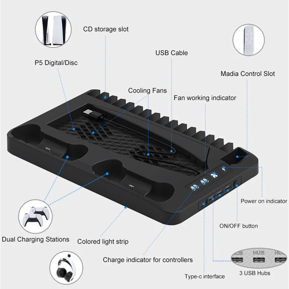 PS5 Stand With Controller Charger PS5 Cooling Stand With Controller ...