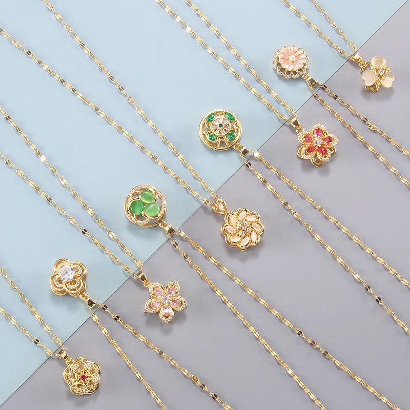 Light-Luxury-Zircon-Flower-Rotate-Pendant-Necklace-A-o-Inoxid-vel ...