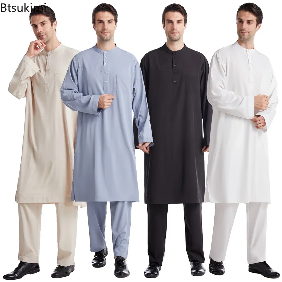 Muslimische-arabische-M-nner-Jubba-Thobe-Knopf-Kleidung-Anzug-Abaya ...