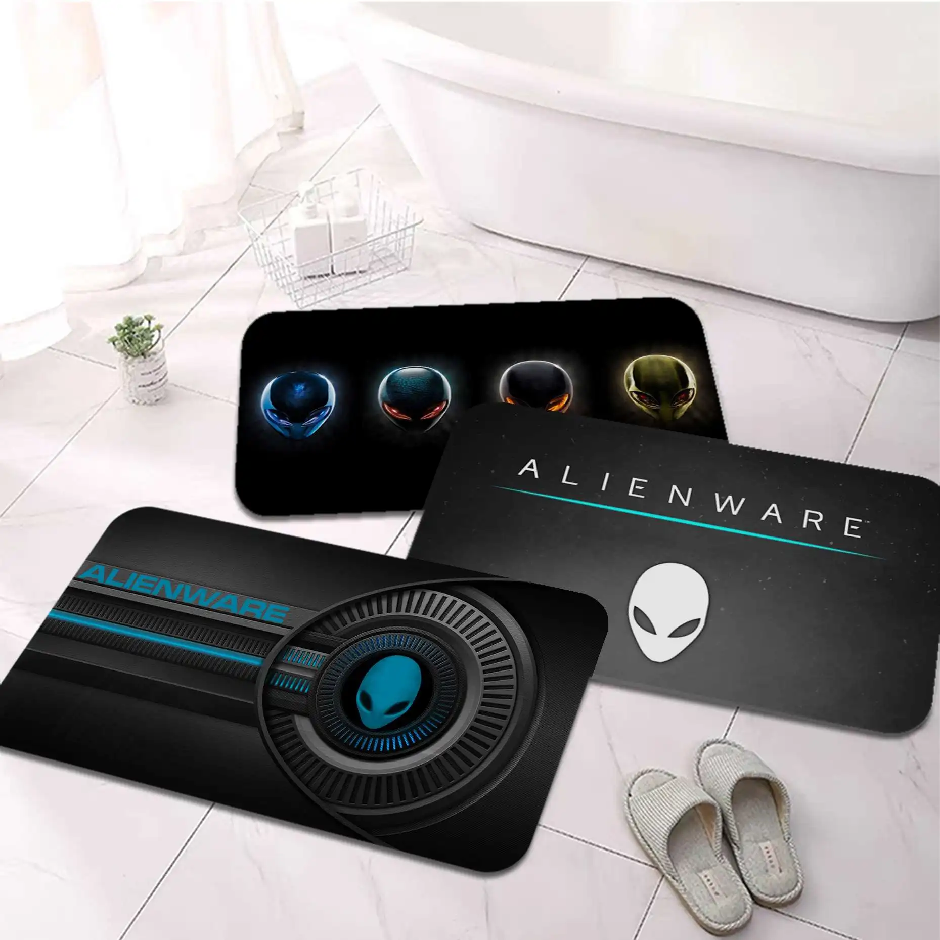Dell Alienware Logo Printed Flannel Floor Mat Bathroom Decor Carpet Non ...