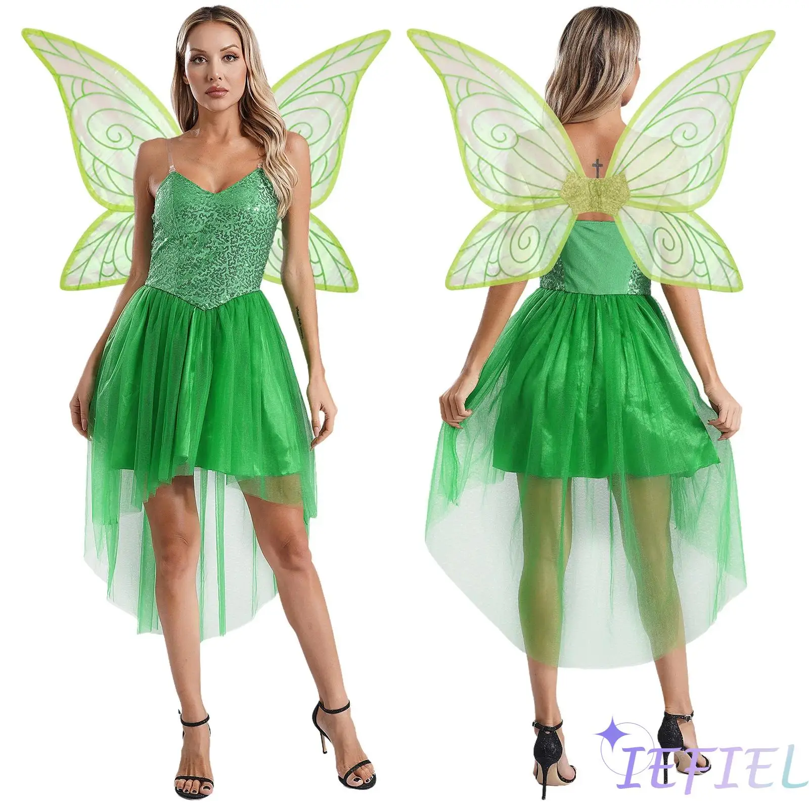 Feminino 2 pçs conto de fadas elfo cosplay traje lantejoulas estilingue ...
